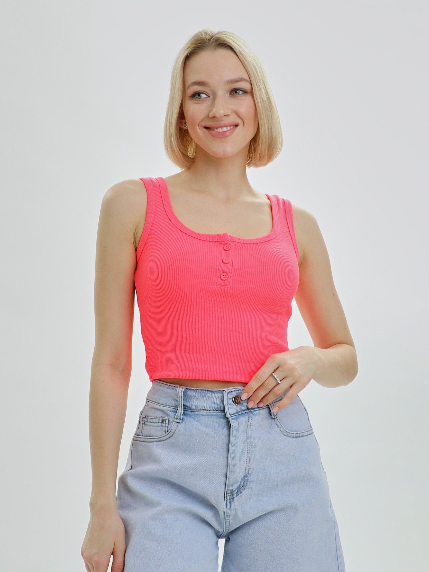 Mercan Button Up Crop Top - Neon Pink – Lookus